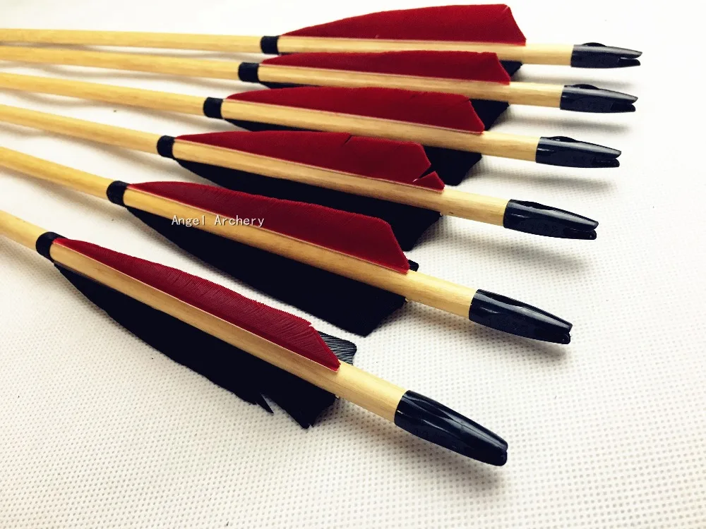 12PK Red&Black Feathers Traditional Handmade Hunting Wooden Arrows ...