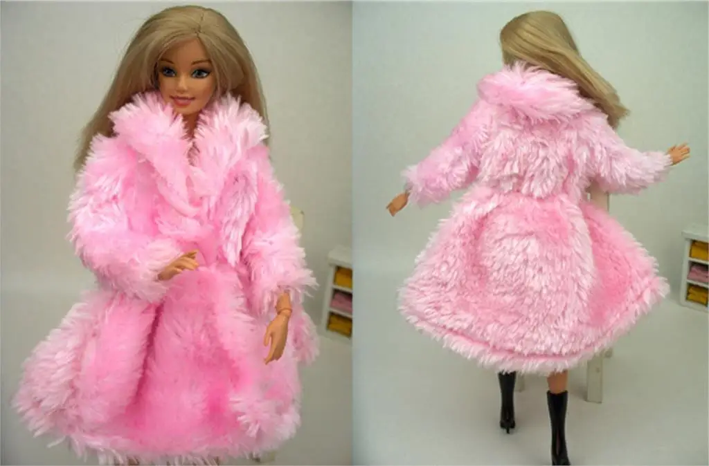 Doll Clothing Toys Doll garment with a decorative belt Cute winter fur ...