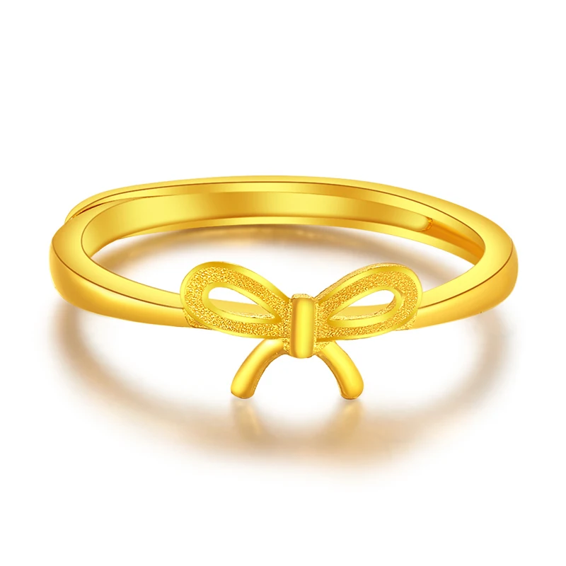 Pure 24K Yellow Gold Ring 999 Gold Women Bowknot Ring 2.42g|Engagement ...