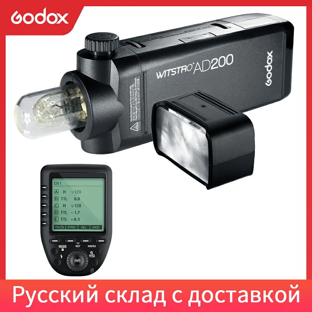 Godox Ad200 200ws Ttl Gn60 High Speed Sync Pocket Flash + Godox Xpro-c ...