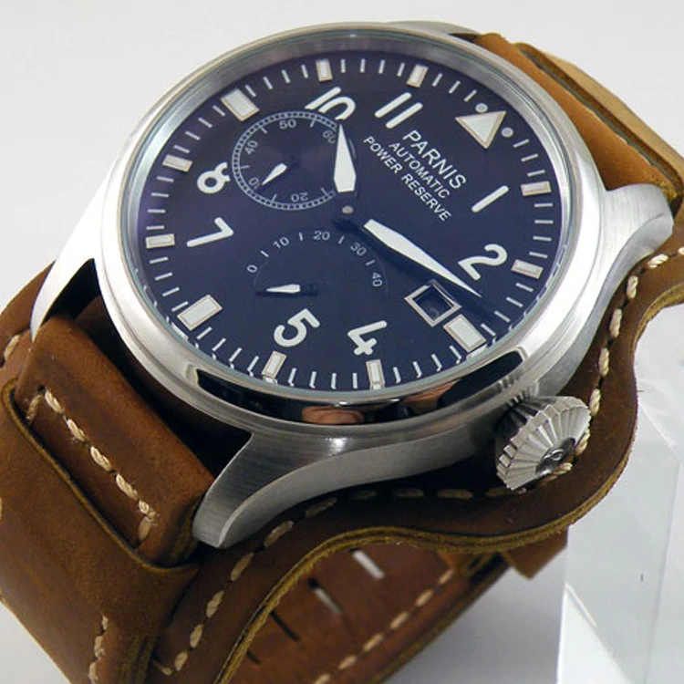 Parnis big Pilot black dial Power Reserve Chronometer automatic mens ...