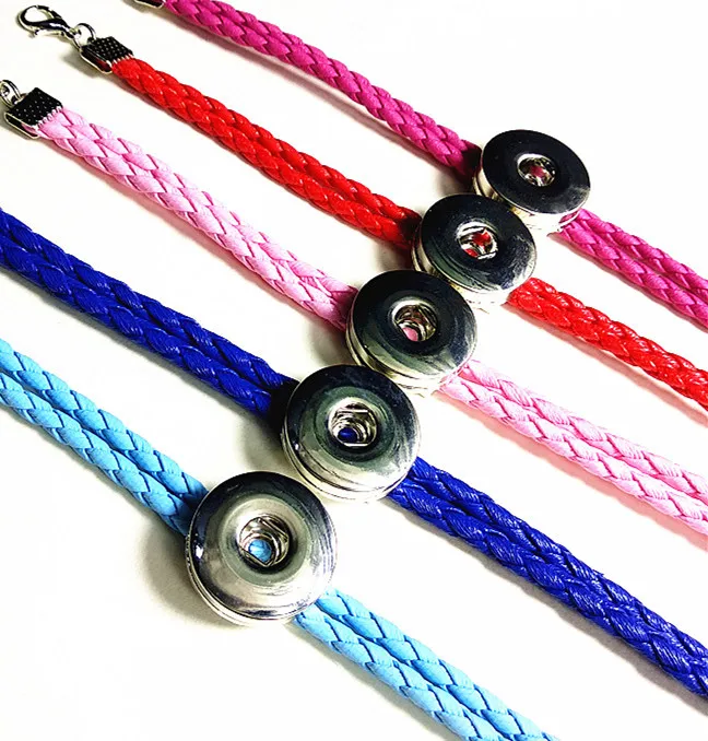 24pcs(Mixed colors) Blank Snap Buttons with red black PU rope leather ...