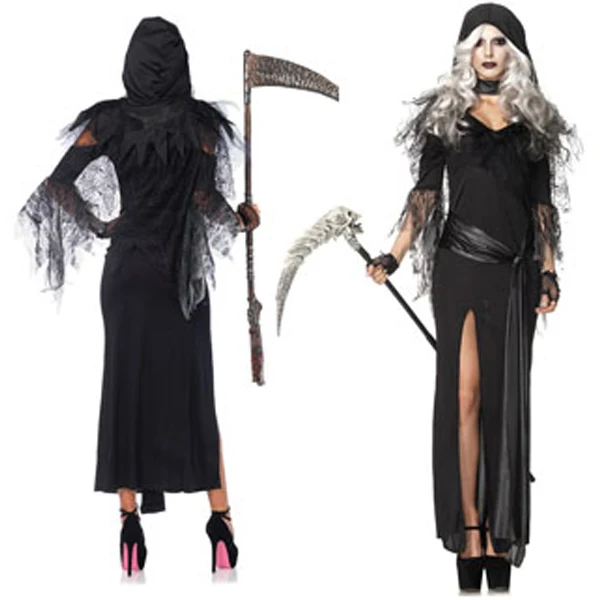 Sexy Witch Halloween Costumes Black Women Ghost Cosplay Costumes Irregular Vagrant Lace Dress