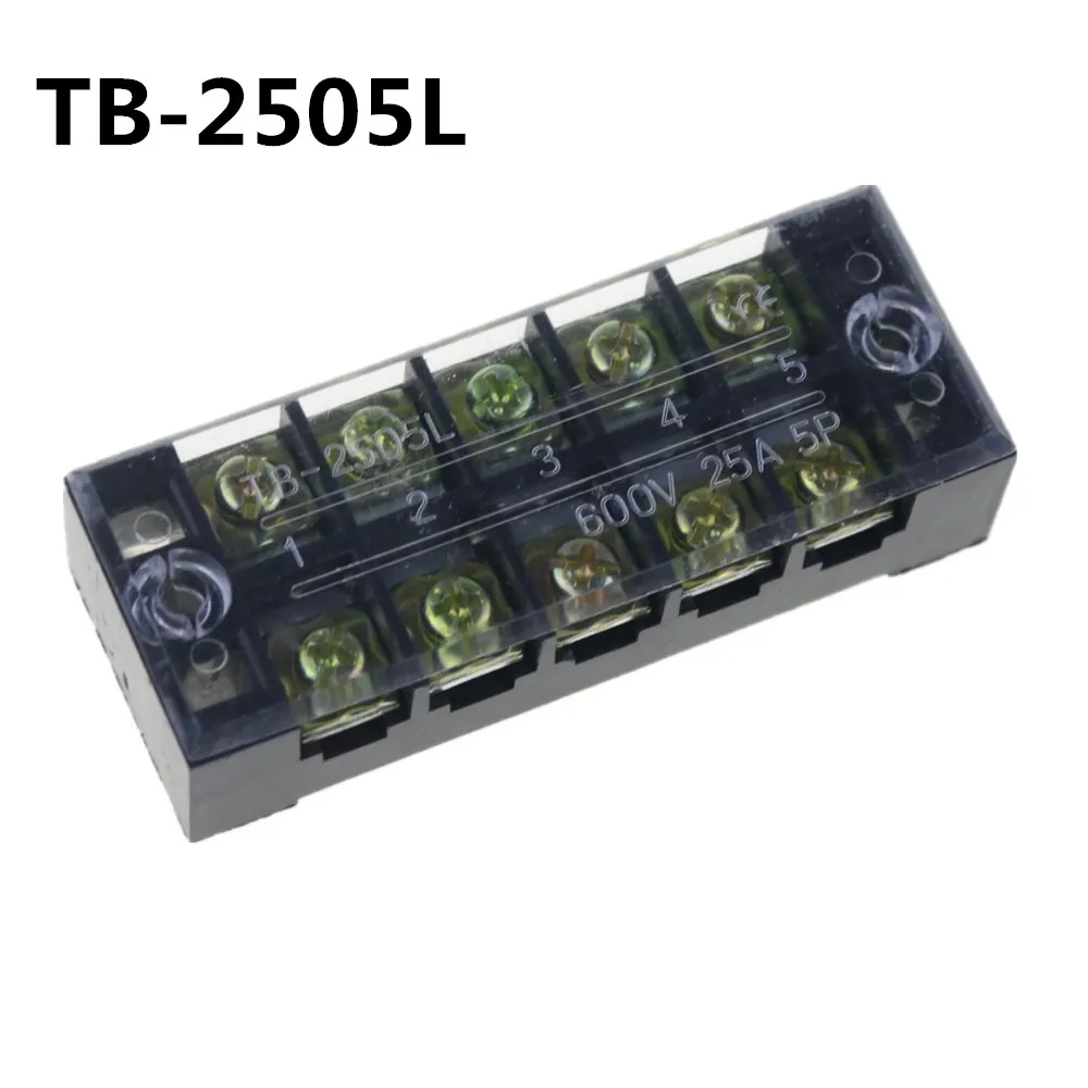 2pcs Tb-2505 600v 25a Dual Row 5 Position Terminal Blocks Barrier ...