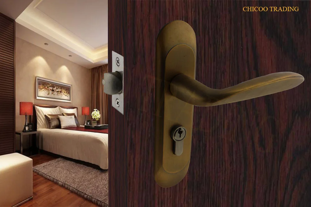 2015 NEW Zinc alloy door lock with plate,Antique yellow bronze lock ...