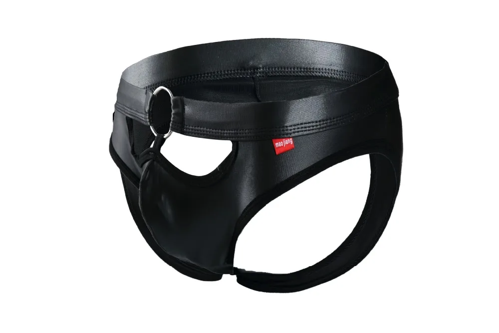 Erotic Pu Leather Jockstrap Men Underwear Hollow Front Mens Hoop Thongs