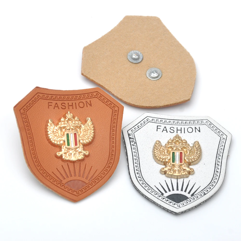20pcs-lot-brown-white-PU-leather-Badges-sew-on-label-metal-alloy-logo ...