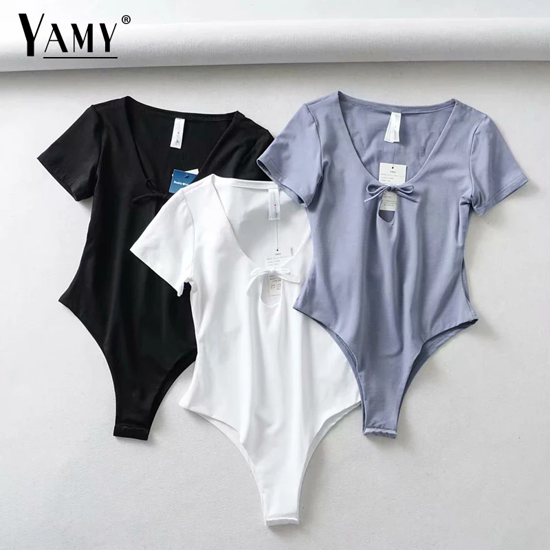 Body blanco bodycon para mujer, ropa de calle de manga corta negra sexy ...