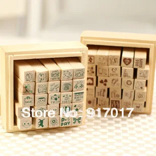 Free-shipping-1-set-50pcs-wood-stamps-2-wooden-boxs-12colors-ink-cute ...