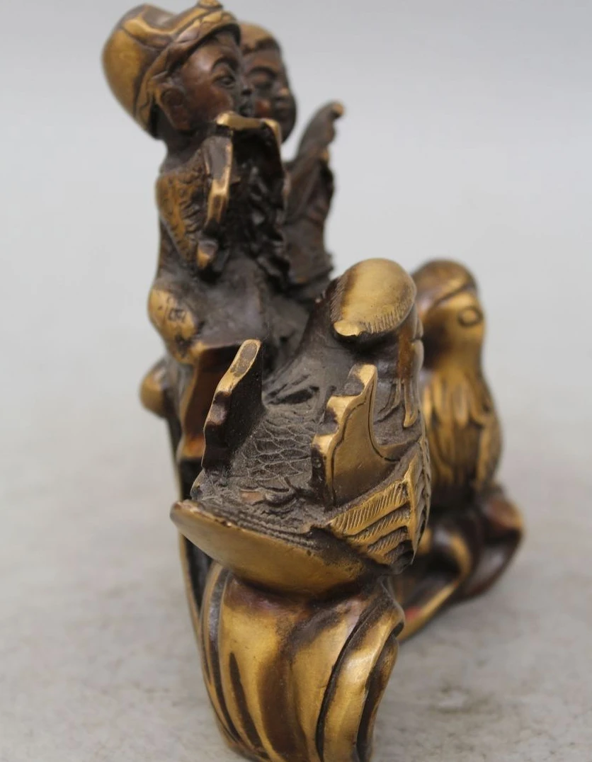 6" Chinese Bronze Wealth Money spouse Mandarin Duck Bird Boy Girl ...