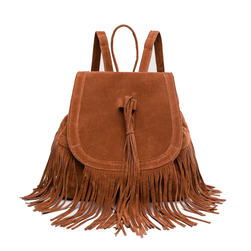 Spring Newest Faux Suede Backpacks Women Casual Tassel Rucksacks Girl ...