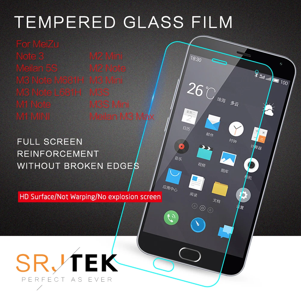 SRJTEK 2PCS/LOT 9H Hard Tempered Glass Screen Protector For Meizu ...