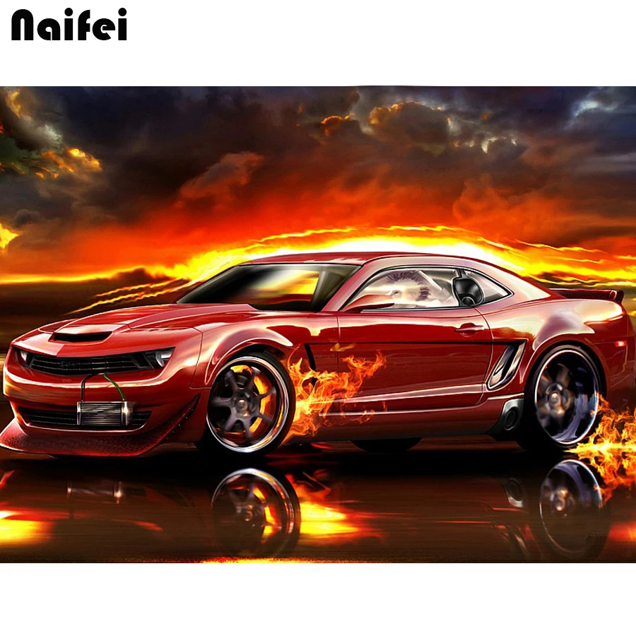 5D Diamond Painting Resin Red sport car Diamond Embroidery Scenery Full ...