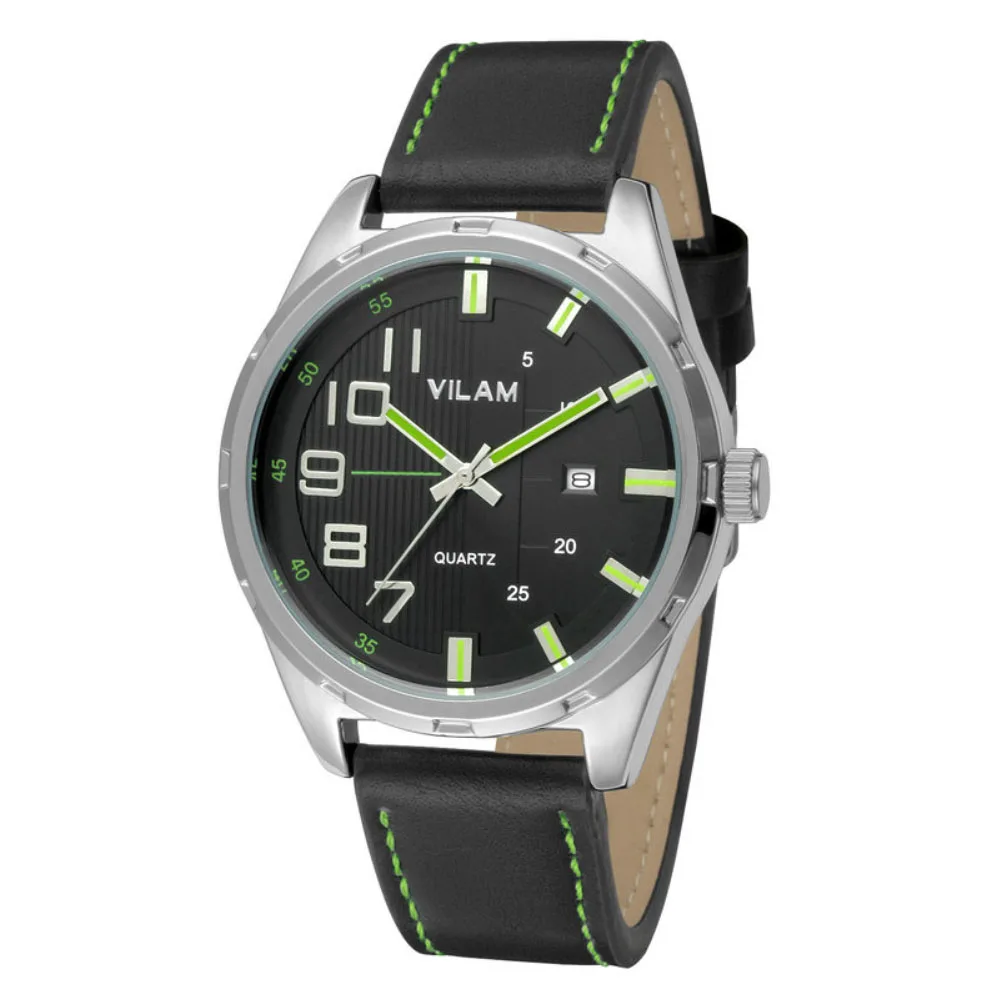 VILAM Men Stylish Quartz Watch with Leather Strap and Sunray Pattern ...