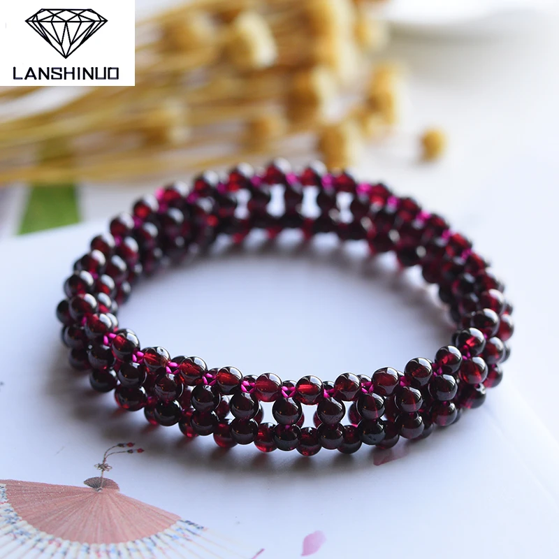 Granate Natural tejido a mano mujer moda litzi brazalete de la bella suministro al por mayor ...