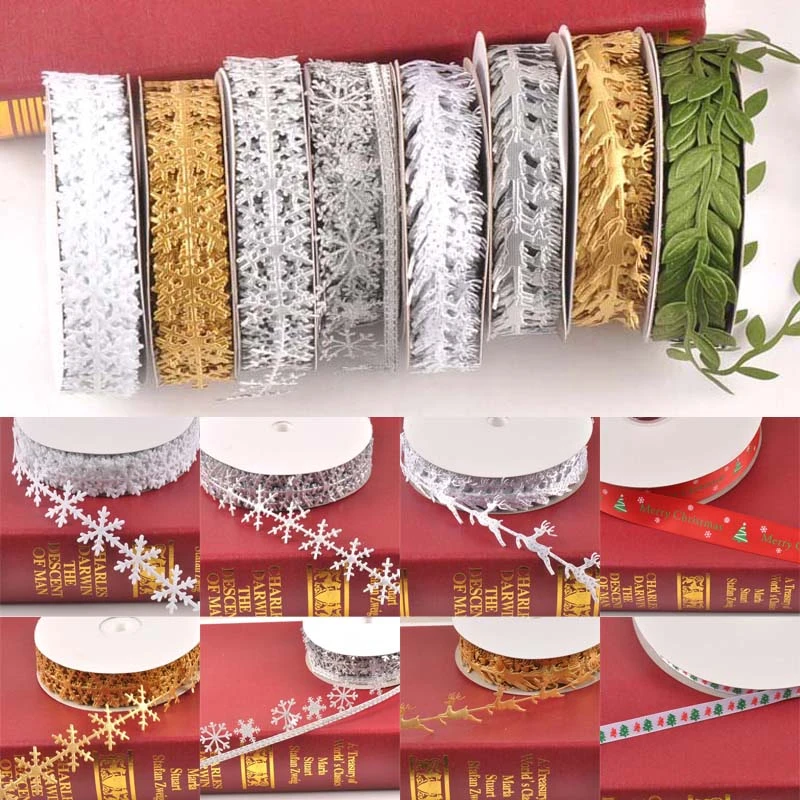 3yard/lot Christmas Snowflake Ribbons Trim Lace Set For Bow Craft Diy ...