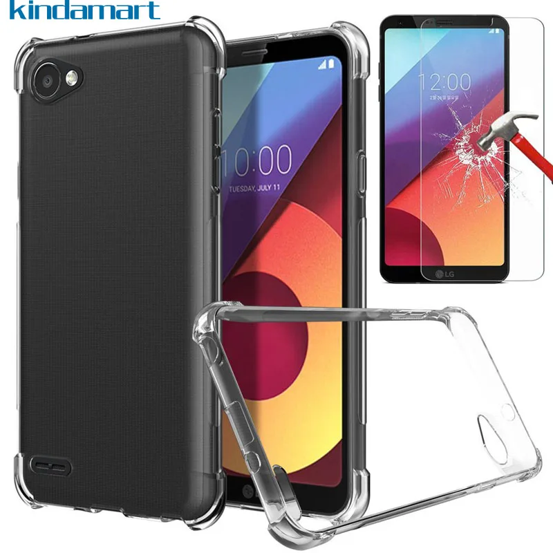 For LG Q6 Case For LG Q6 Plus Cover Tempered Glass +Clear Soft TPU Drop ...