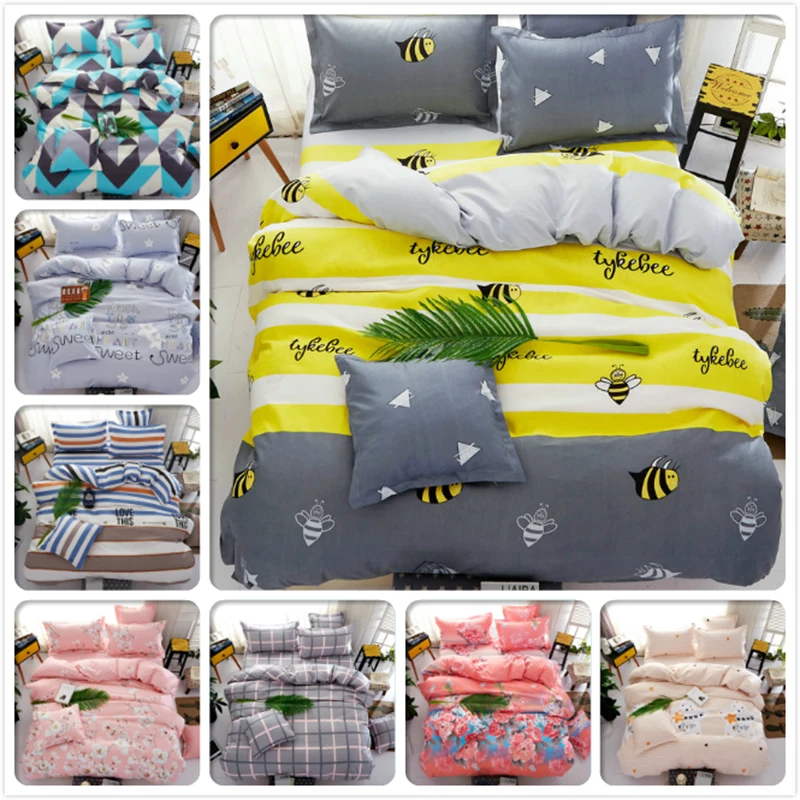 Bee Yellow Stripe Bedclothes Kids 4 pcs Bedding Set 6 feet Bedlinens ...