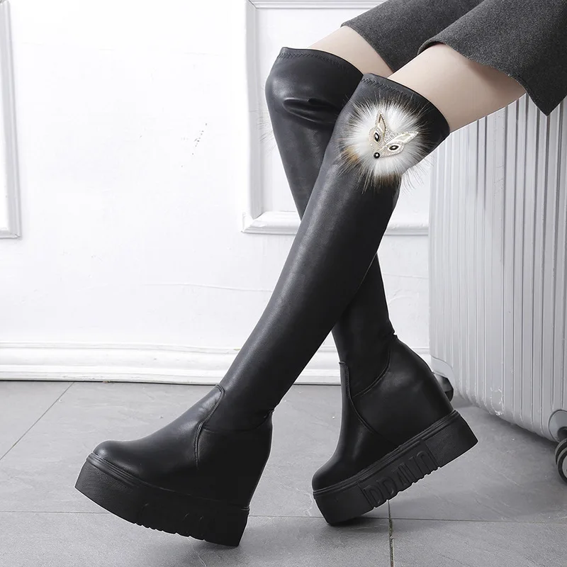 Otoño y parte inferior con elástico larga aumento botas Overknee botas ...