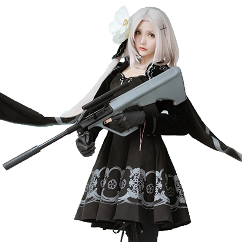 Hot Game Girls Frontline AUG Cosplay Costume balck dress with hair ...
