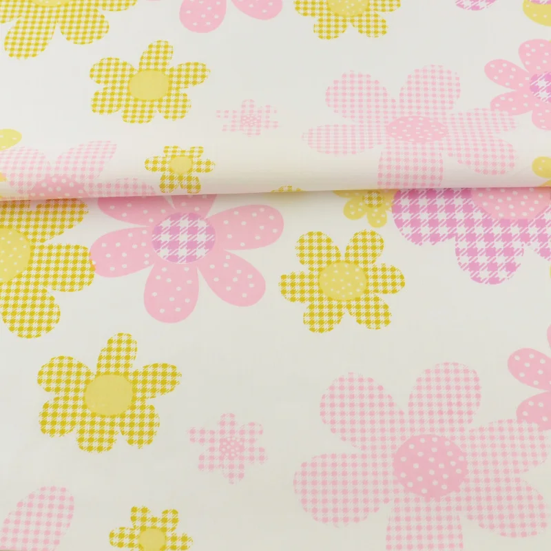 Pink and Yellow Printed Floral Designs Home Textile Patchwork Tecido ...
