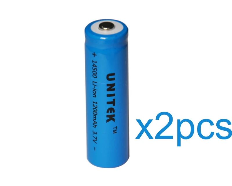 2 pcs UNITEK 3.7 v ICR 14500 li ion bateria 1200 mah recarregável tamanho aa células de iões de ...