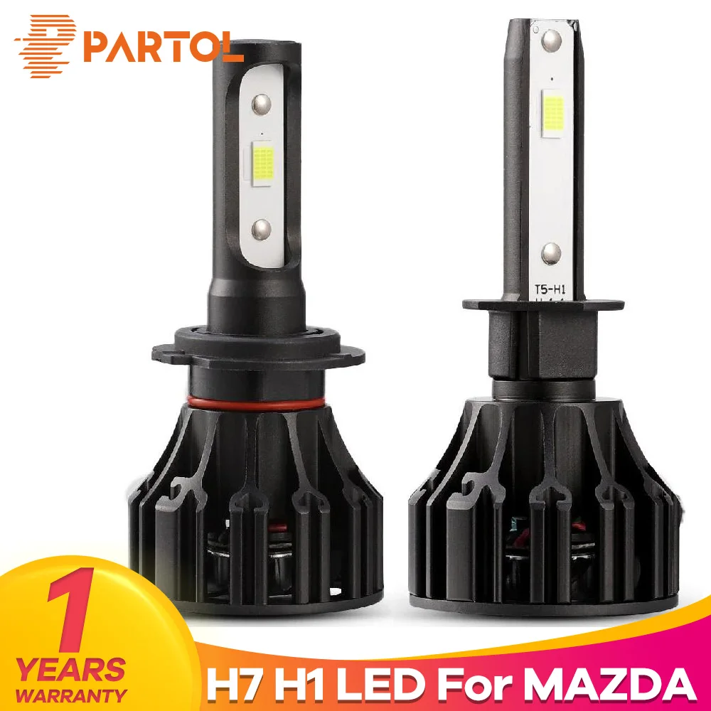 Partol T5 LED H7 H1 Car LED Headlight Bulbs COB Chips 72W 8000LM ...