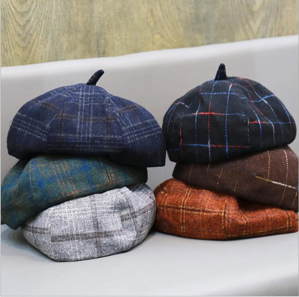 Yyun Autumn and winter Berets Caps For Women Beret Femme Hiver Plaid ...