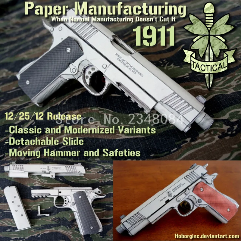 2016 New Arrival Scale 1:1 Colt M1911 Pistol 3D Paper Model Toys for ...