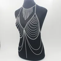 Elegant Metal Long Tassel Body Chain , Harness Slave Necklace , Beach ...