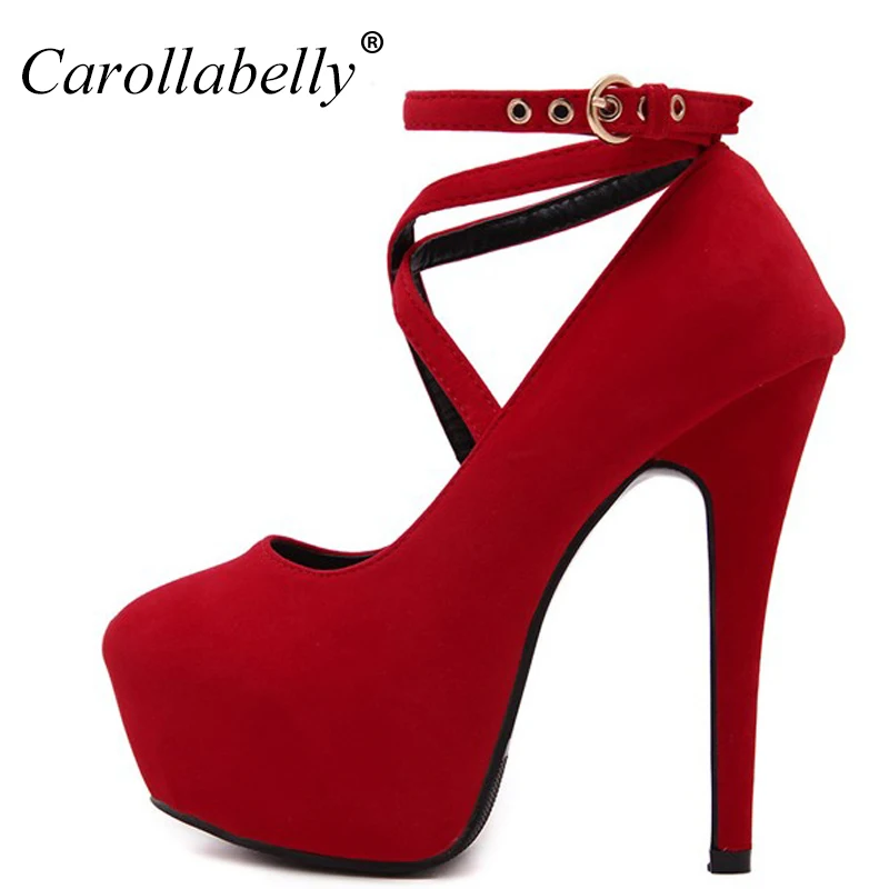 Big Size 34 42 Red Bottom High Heels Women Pumps Ankle Strap Platform