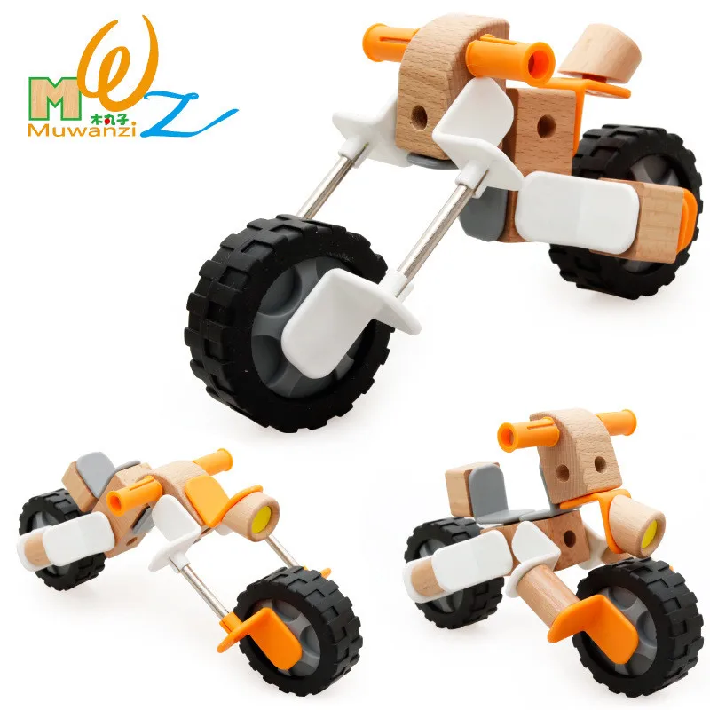 Wooden assembled building blocks DIY screw nut assembly toys car model ...