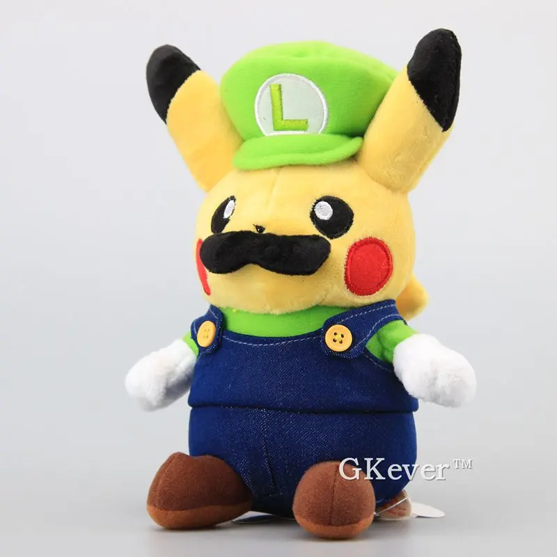 Super Mario Bros Luigi Pikachu Plush Dolls Pikachu Cosplay Luigi ...