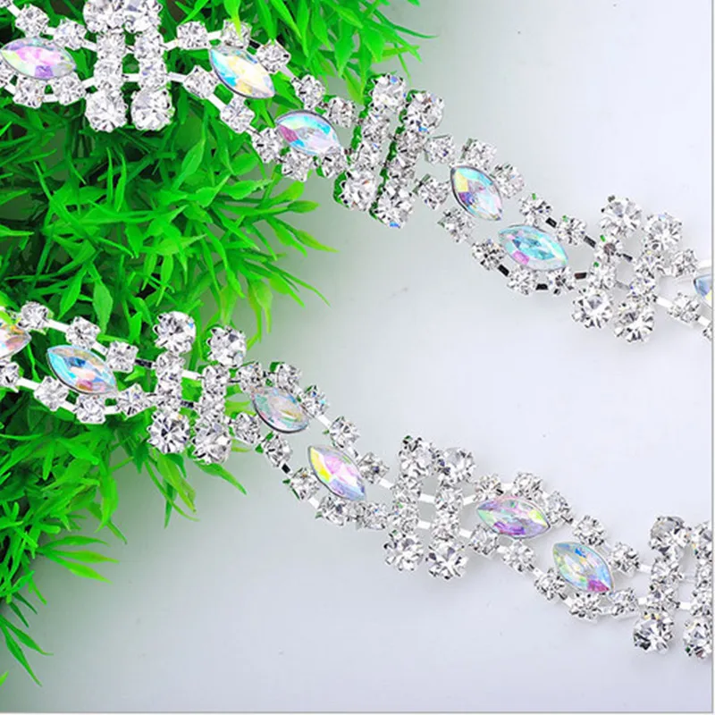 1 yard 1 cm Silver Tone Crystal AB Rhinestones Chain Trims Sew on ...
