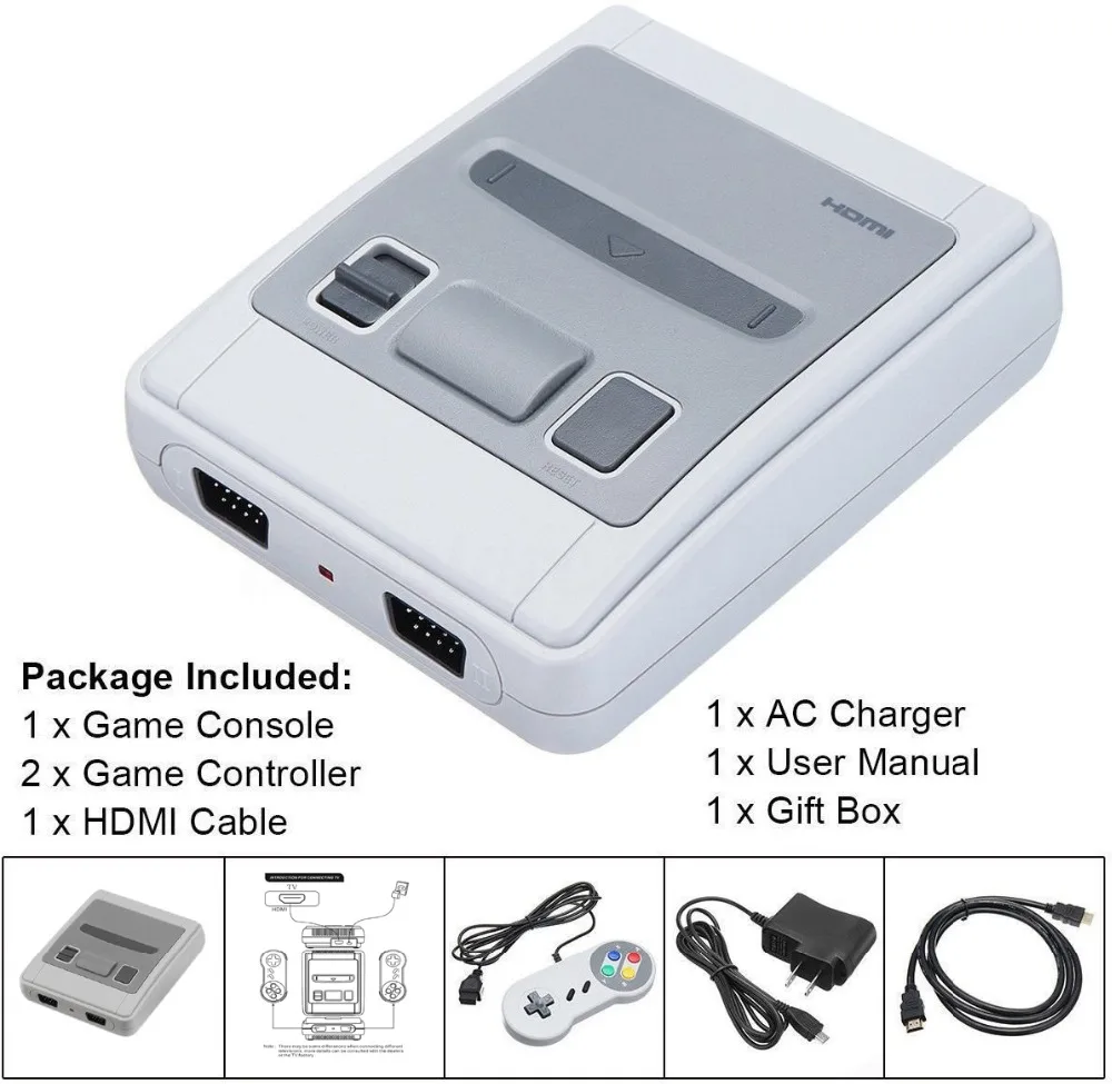 Mini HDMI Family TV 8 Bit SNES Video Game Console Retro Classic HDMI HD ...