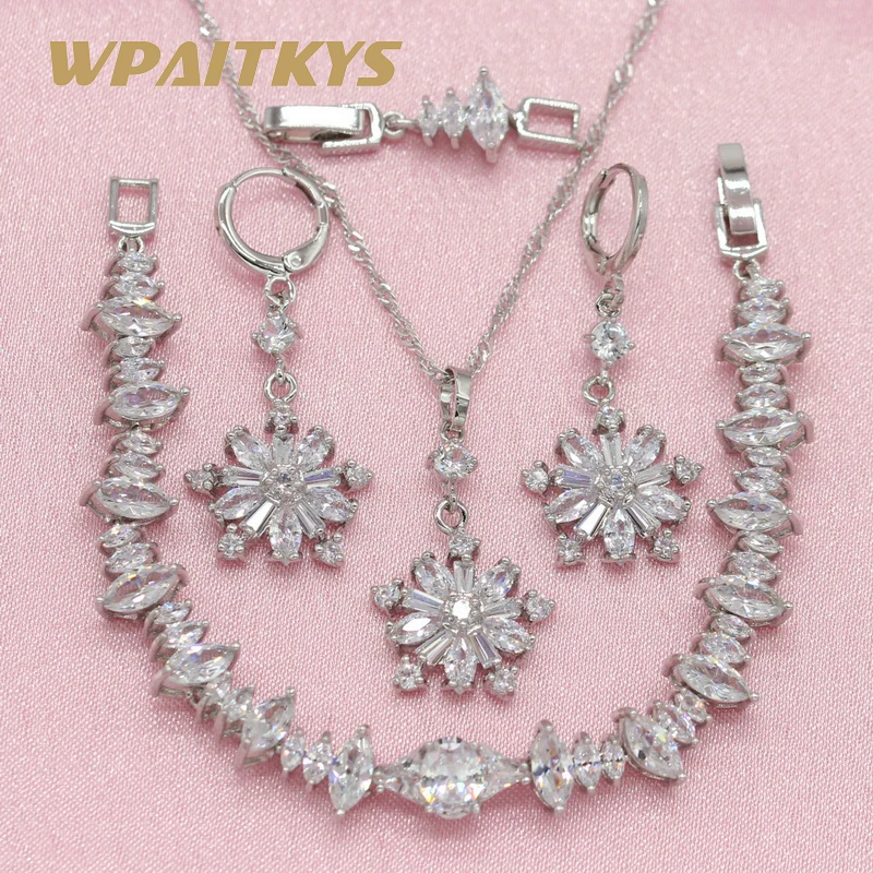 925 Silver Jewelry Sets For Women Engagement White Cubic Zirconia ...