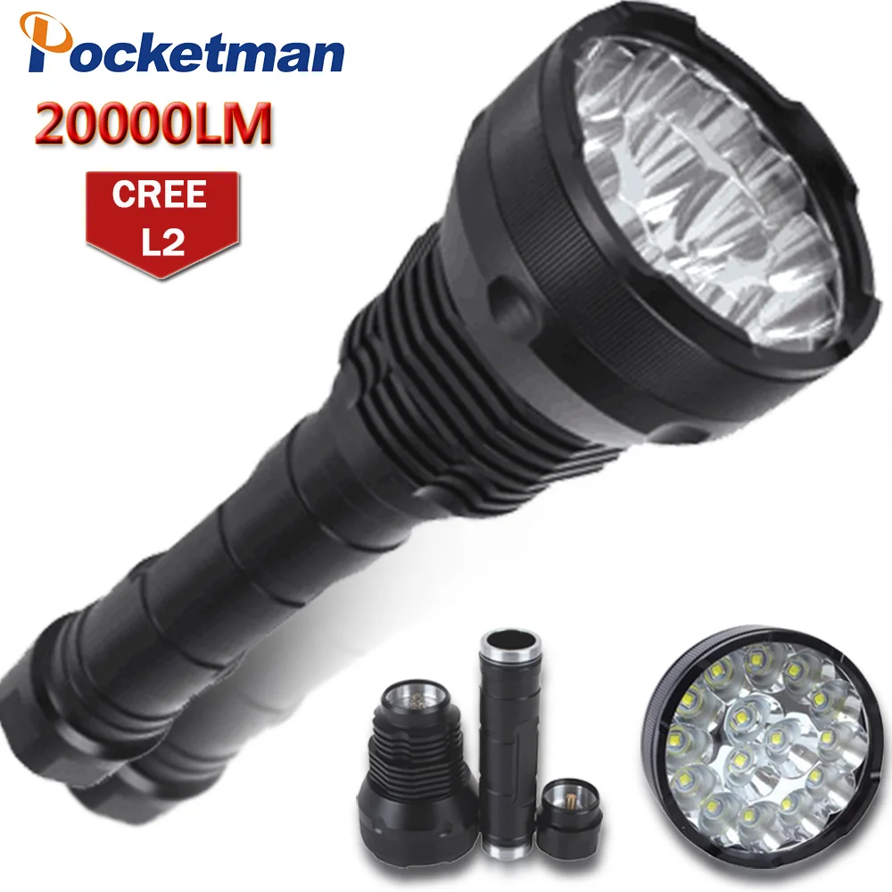 20000 Lumens LED Flashlight 15 XM L2 LED 5 Modes Waterproof Super ...