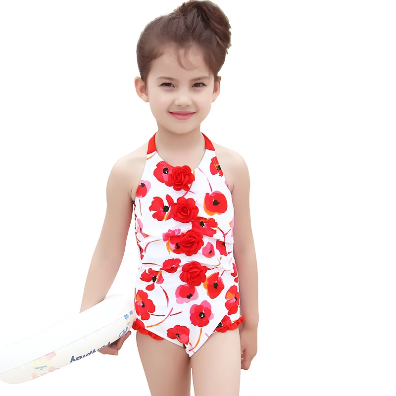 Chinese Red Girls One Piece Swimsuit Kids Summer Swimwear Children ...