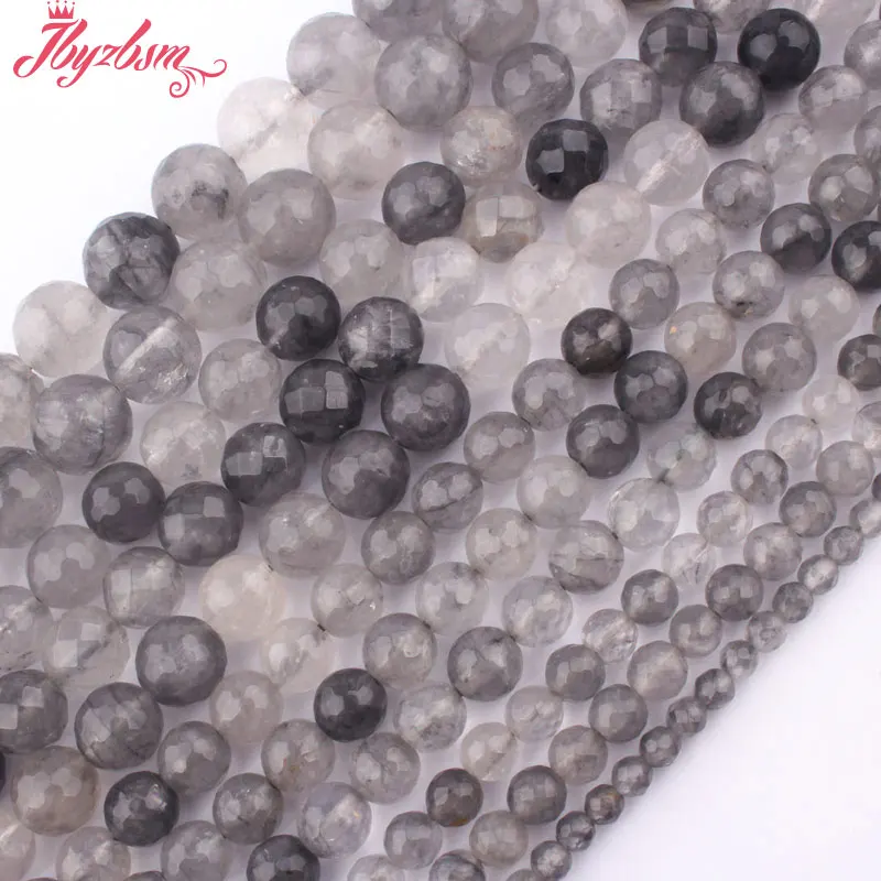 4,6,8,10,12mm Natural Round Faceted Cloudy Crystal Gem Stone Beads ...