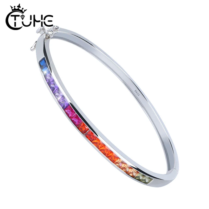Crystal Rainbow Bracelet Bangle for Women Girls Pave Setting S925 ...