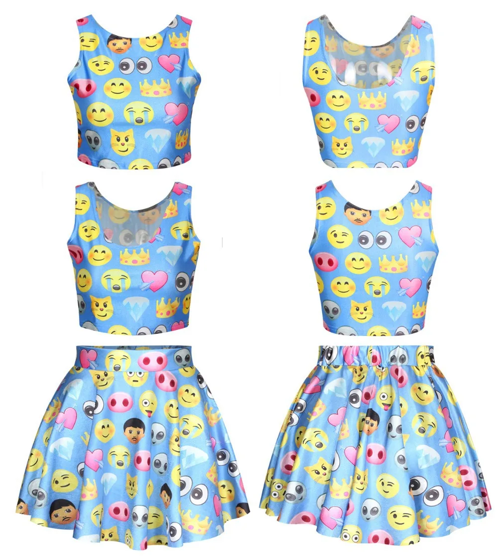 Emoji Skirt With Crop Top