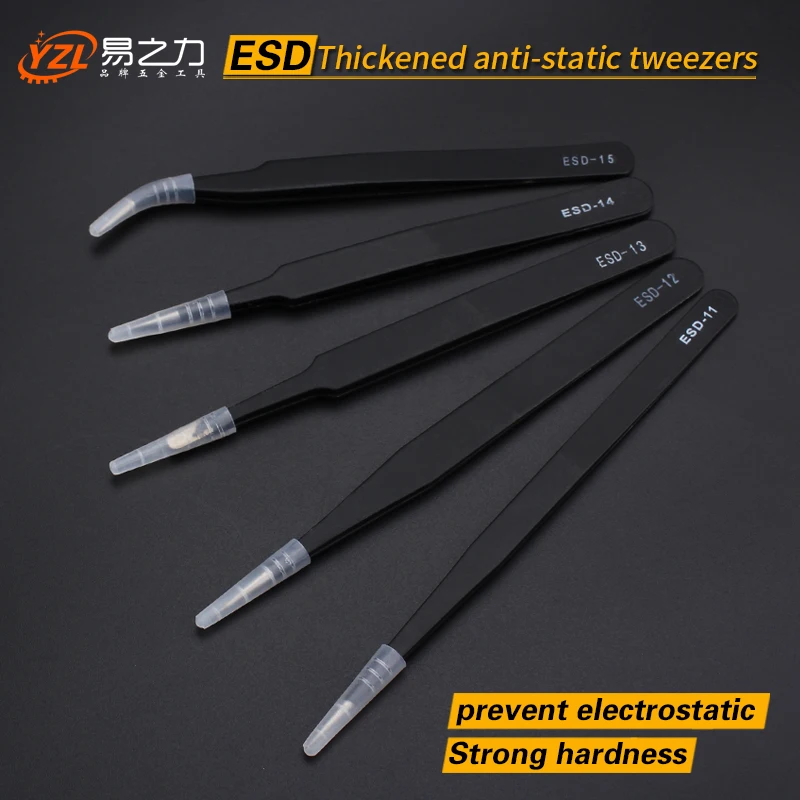 5PCS 1 Sets Anti static Curved Straight Tip Forceps Precision Soldering ...