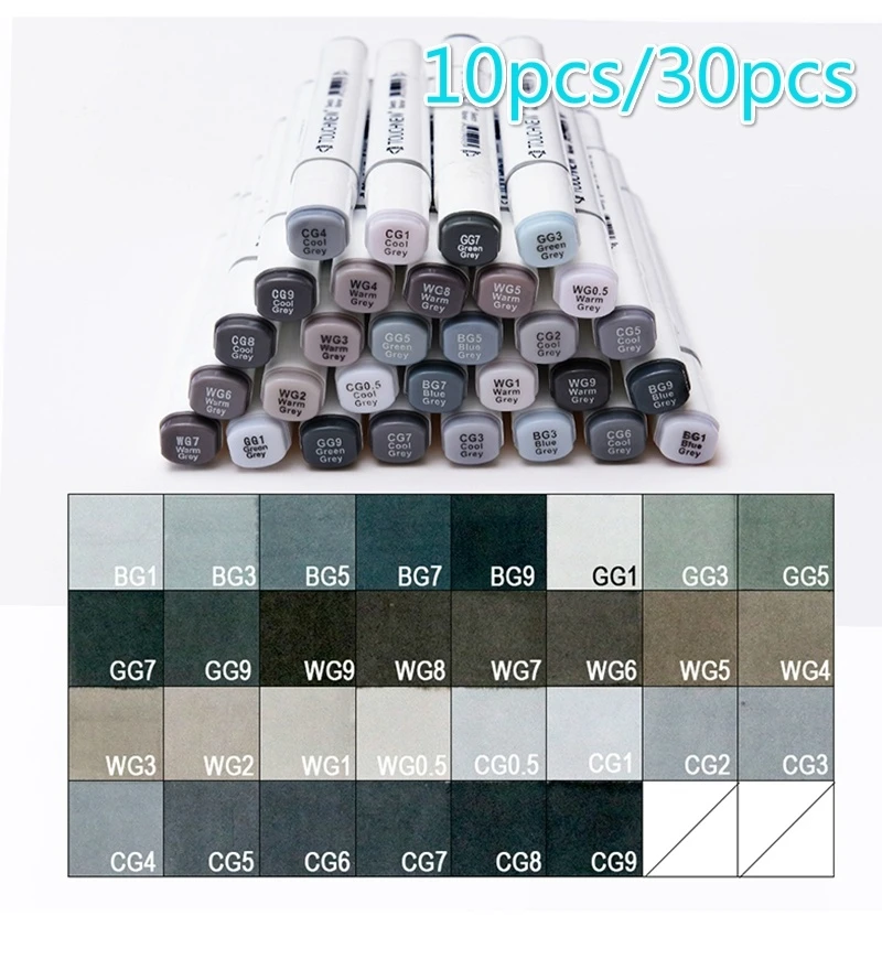 10/30 Colors Grayscale Art Marker Pen Double-Ended Sketch Markers ...