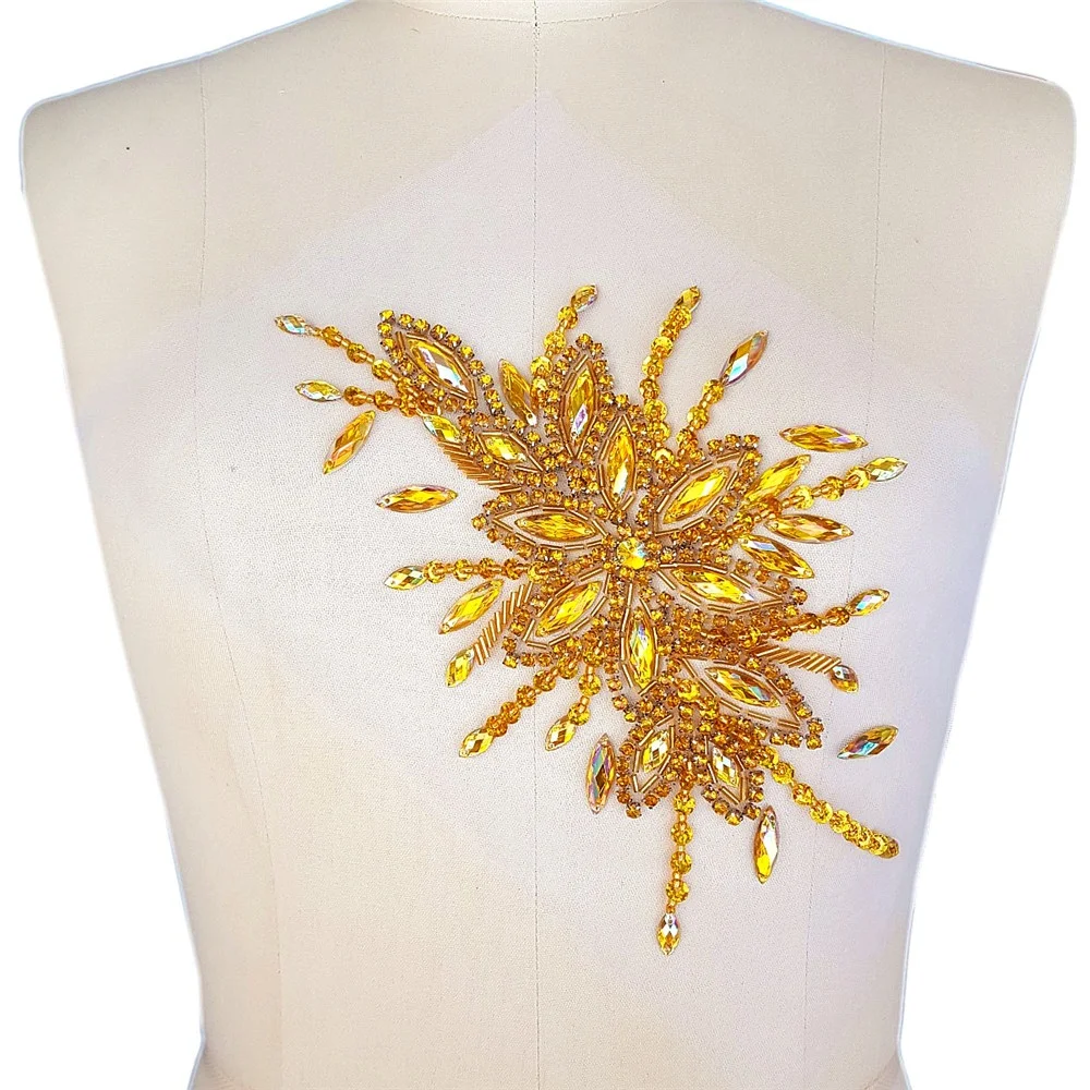 Exquisite Custom Design Handmade Yellow Ab Patches Sew-on Rhinestones ...