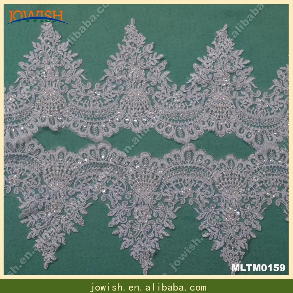24.5m wide Pure White Beaded Lace Trim Pearl Cored Cotton Polyester ...