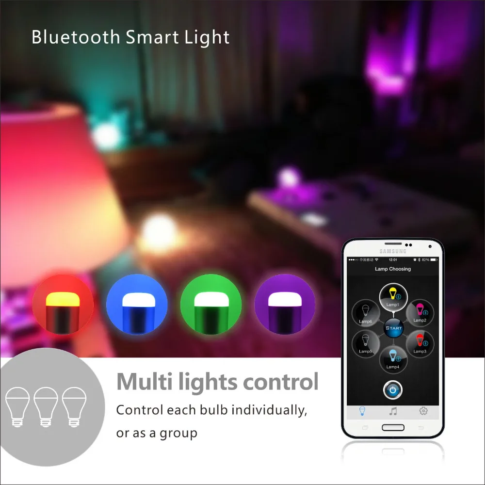 E27 Bulb Phone Bluetooth 4.0 smart led bulb RGB 6W E27 Multicolor Smart ...