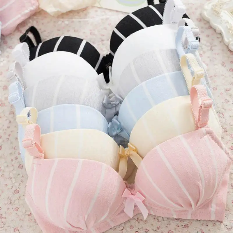 2017 New Girls No Steel Underwear Stripes Cotton Thin Section of the ...