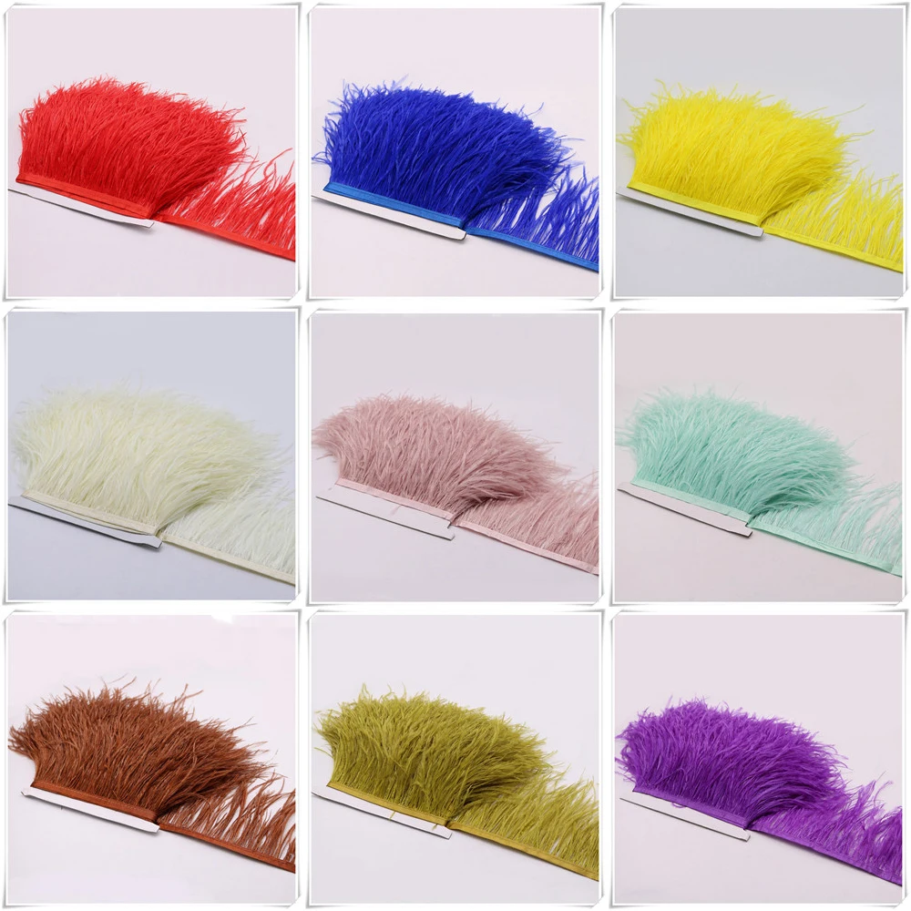 5 Yard/lot Natural Ostrich feather ribbon lace trim 10 15cm tassel ...