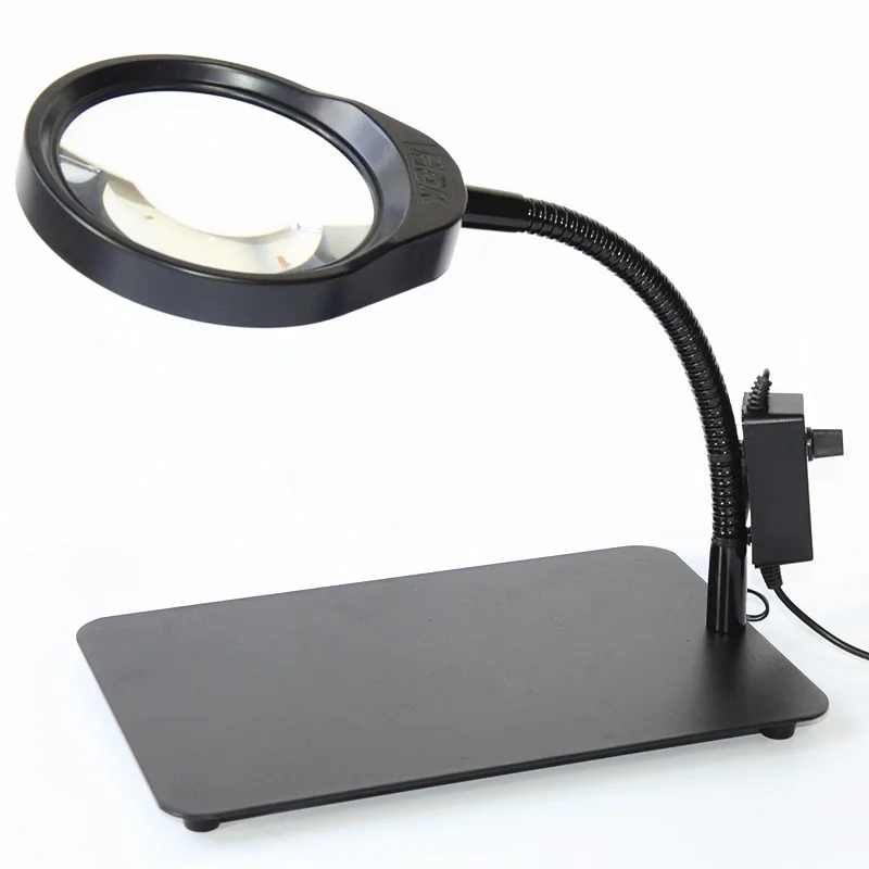 10X Black Multi Functional Magnifying Glass And Desk Top Magnifier With 