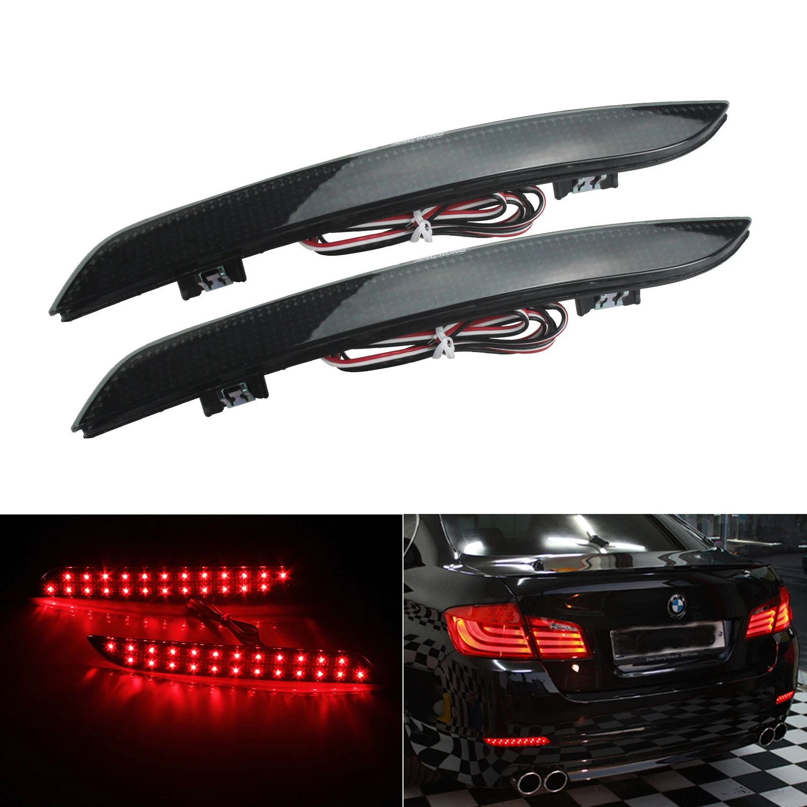 ANGRONG Black Lens LED Rear Bumper Reflector Brake Reverse Light ...
